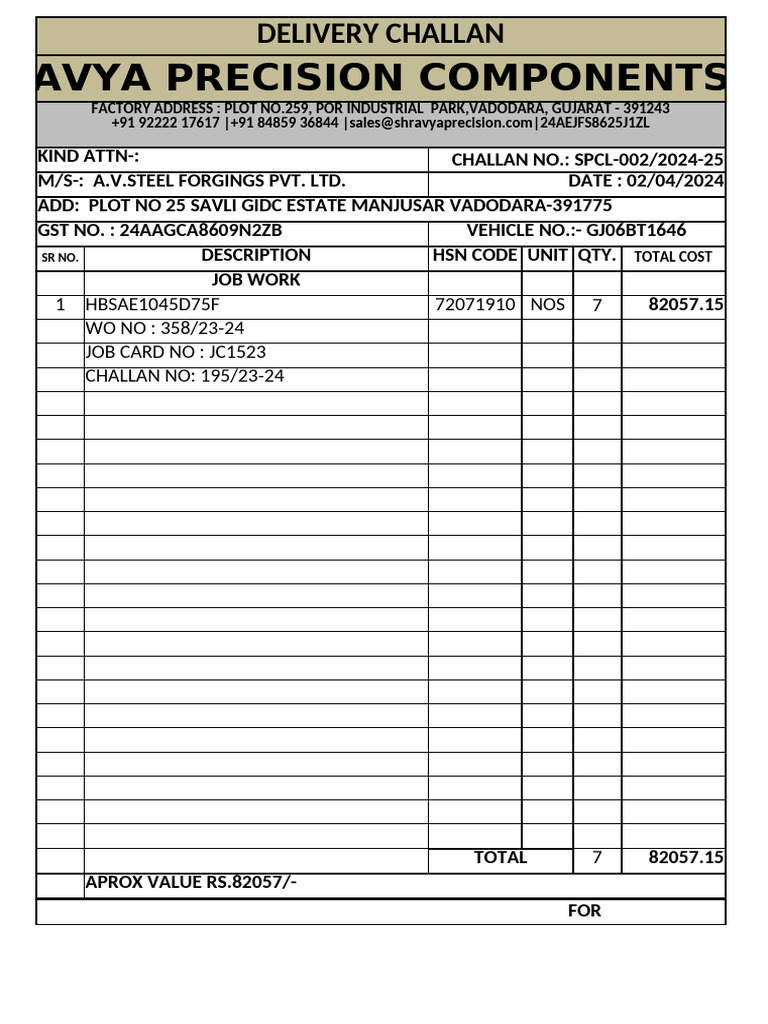 Delivery Challan for Job Work | PDF