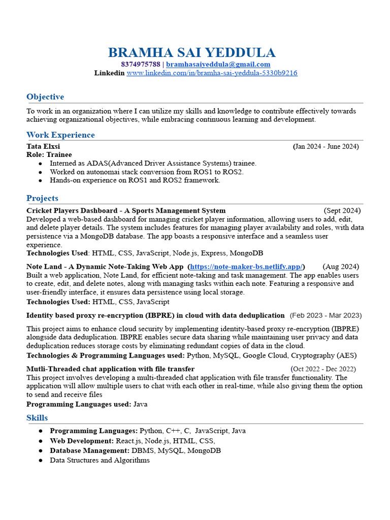 Bramha Sai Yeddula Resume-1 | PDF | Web Application | Information Technology Management