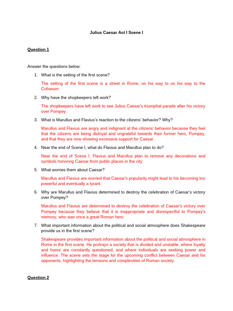 Julius Caesar Act I Scene I Task Pre IB | PDF | Julius Caesar | Ancient ...