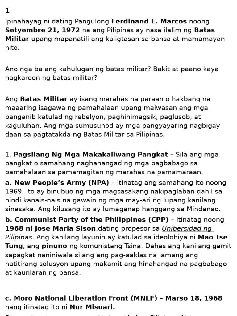 AP 4th Grading 1st WK Batas Militar | PDF