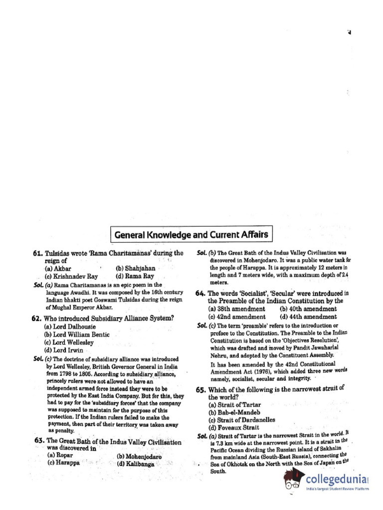 NCHMCT JEE 2018 Question Paper-General Knowledge-61 to 90 | PDF