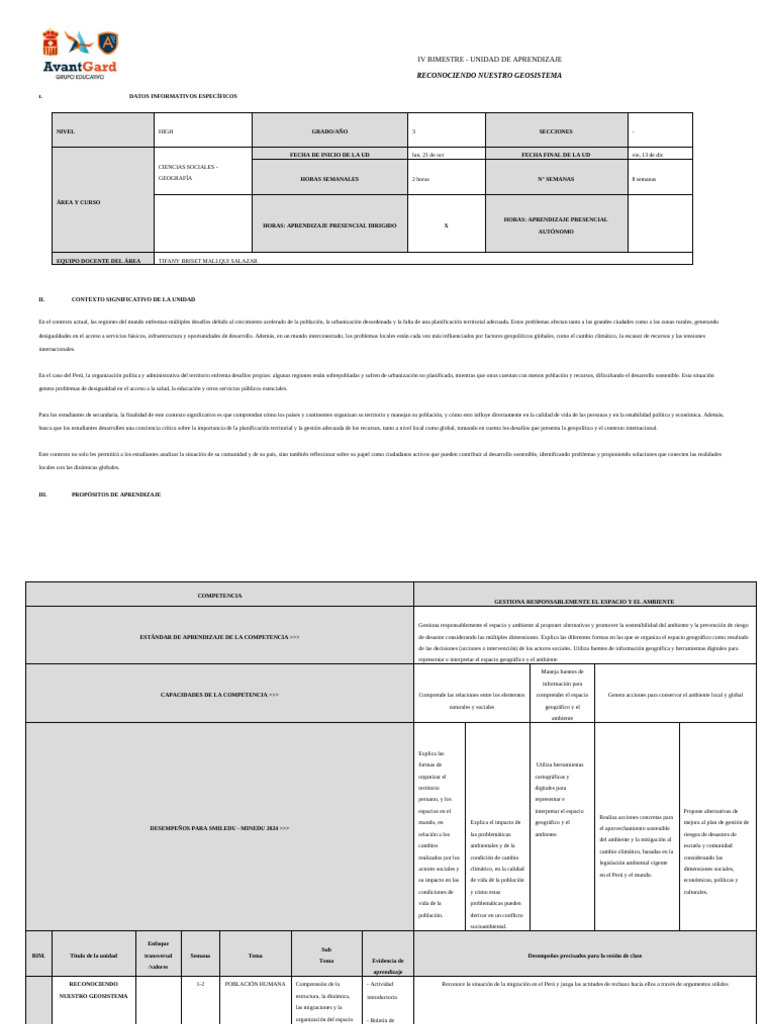 Unidad Didactica 1 IV Bim Geografia 3 High | PDF | Sustentabilidad | Desarrollo sostenible