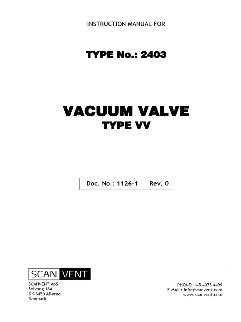 1126-1 Vacuum Valve Type VV | PDF | Valve | Vacuum