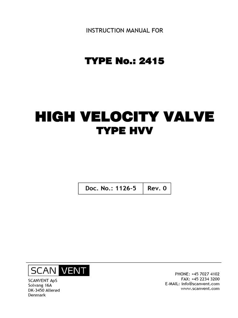 HVV High Velocity Valve Manual | PDF | Valve | Force