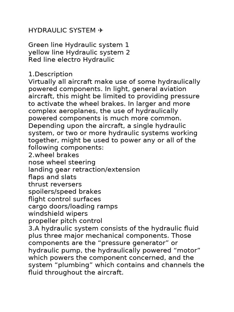 Overview of Aircraft Hydraulic Systems | PDF