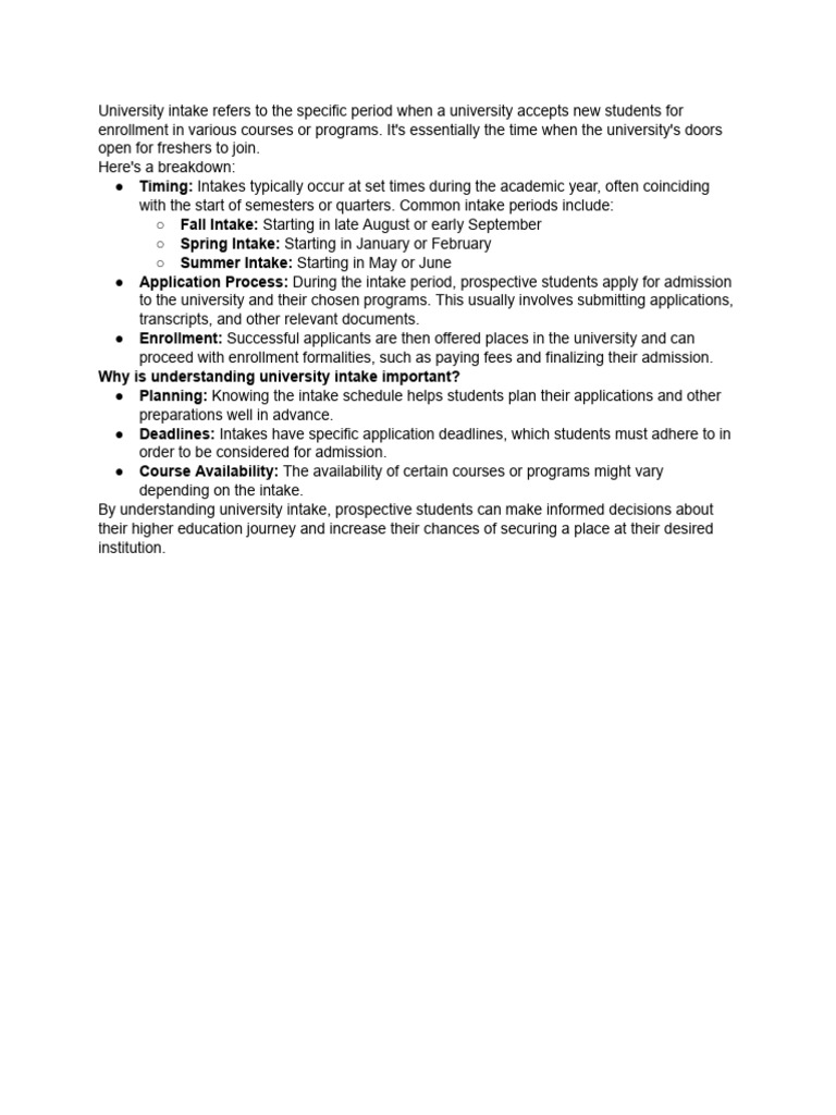 What Does University Intake Mean | PDF