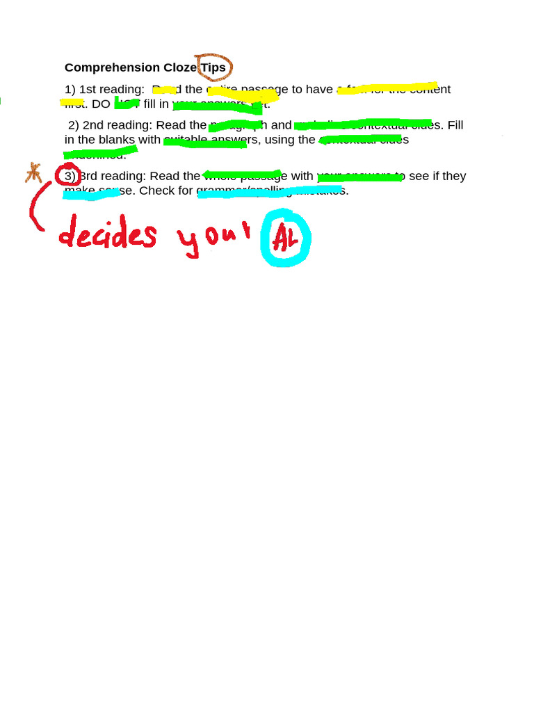 Comprehension Cloze Tips | PDF