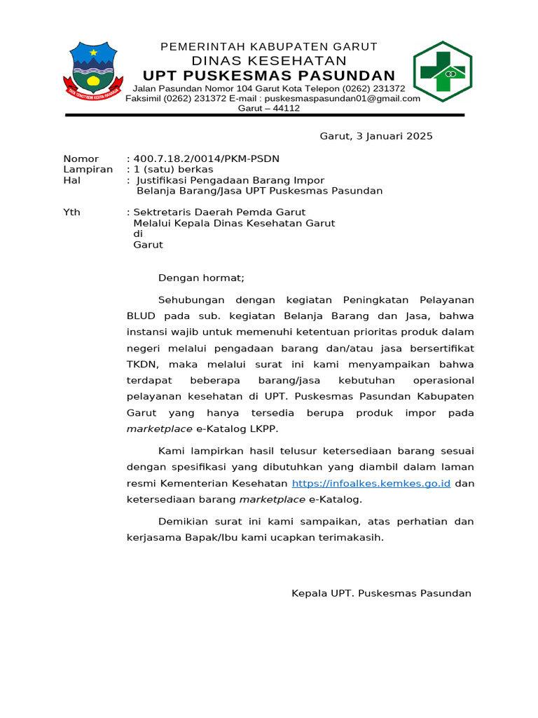 Surat Permohonan Pembelian Barang Non PDN | PDF