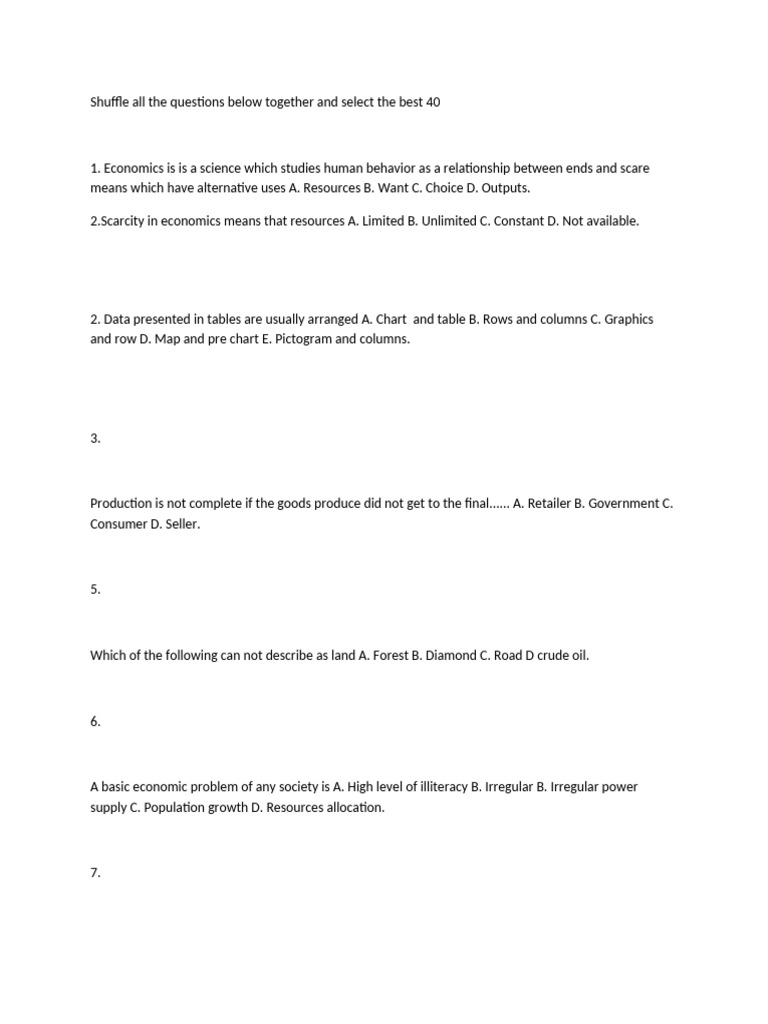 Essential Economics Quiz Questions | PDF | Price Elasticity Of Demand ...
