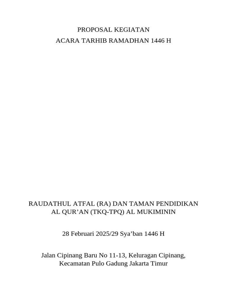 Proposal Kegiatan Tarhib 1446 H | PDF