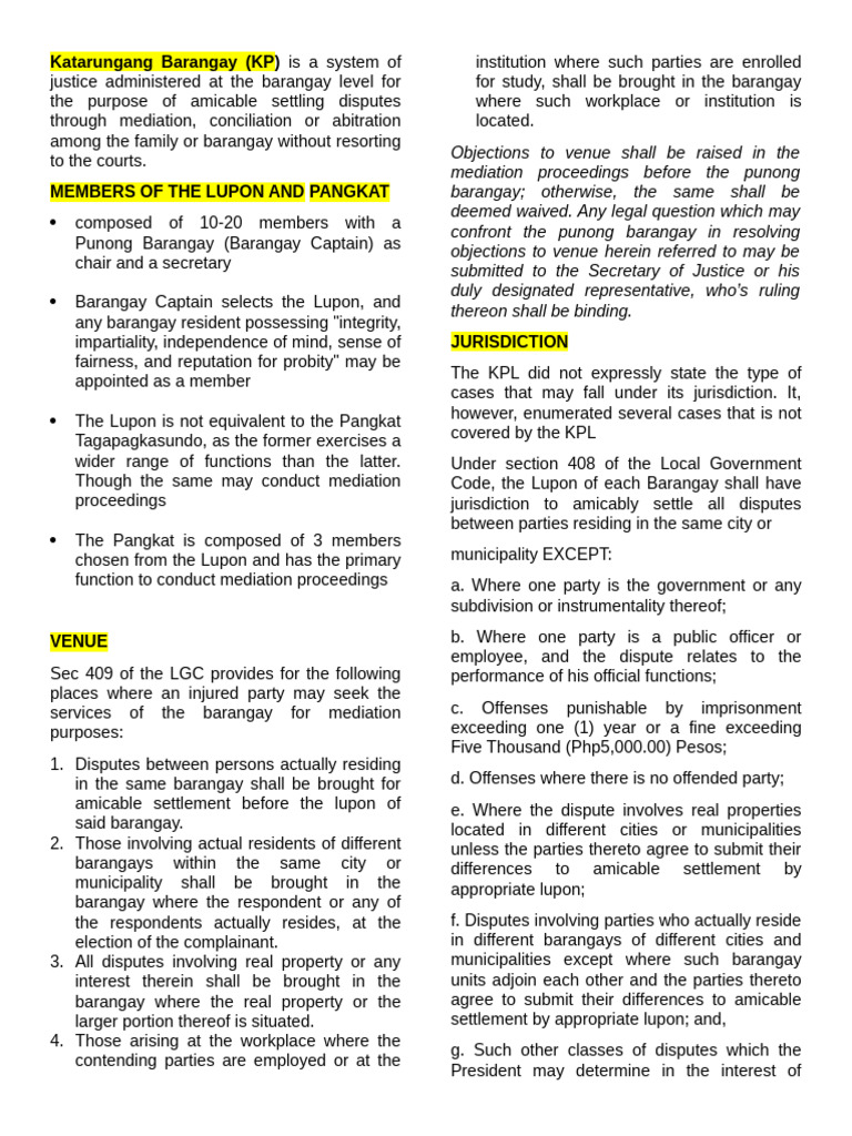 Barangay Court Mediation Process | PDF | Mediation | Jurisdiction
