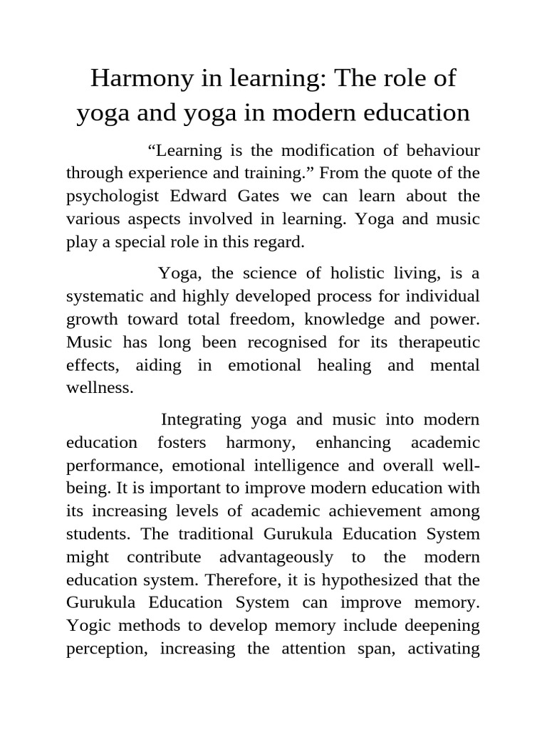 Harmony in learning | PDF | Yoga | Asana