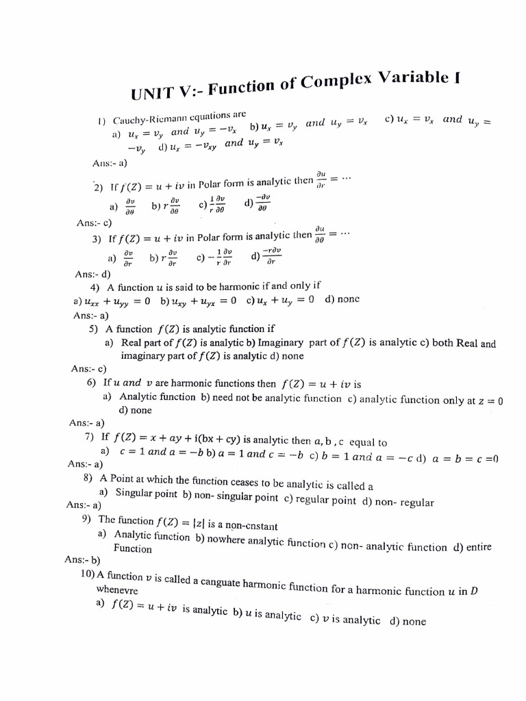 M3 Unit-5 Function of Complex Variable 1 | PDF | Differential Calculus | Mathematical Concepts