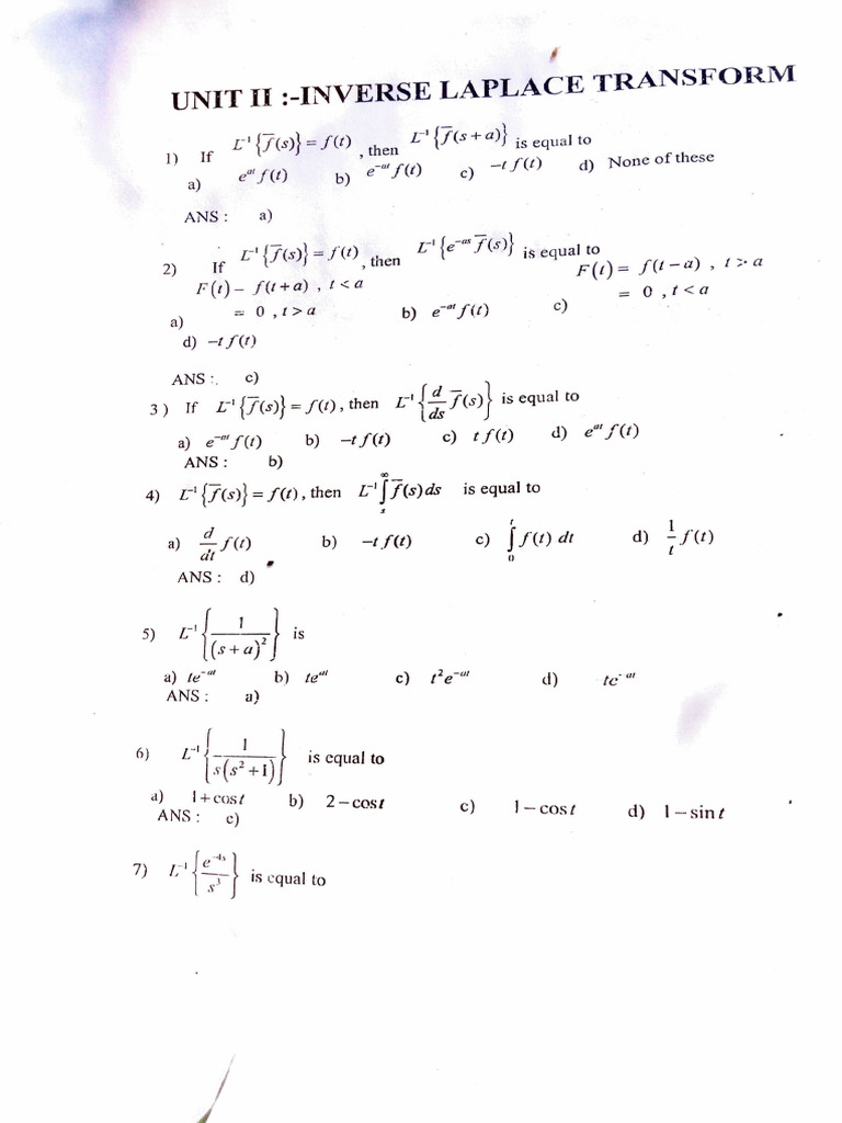 M3 Unit-2 Inverse Laplace Transform | PDF | Mathematical Analysis | Calculus