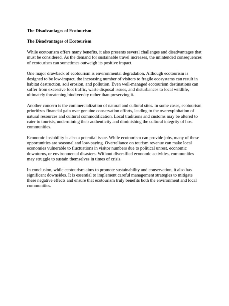 Disadvantages of Ecotourism Explained | PDF