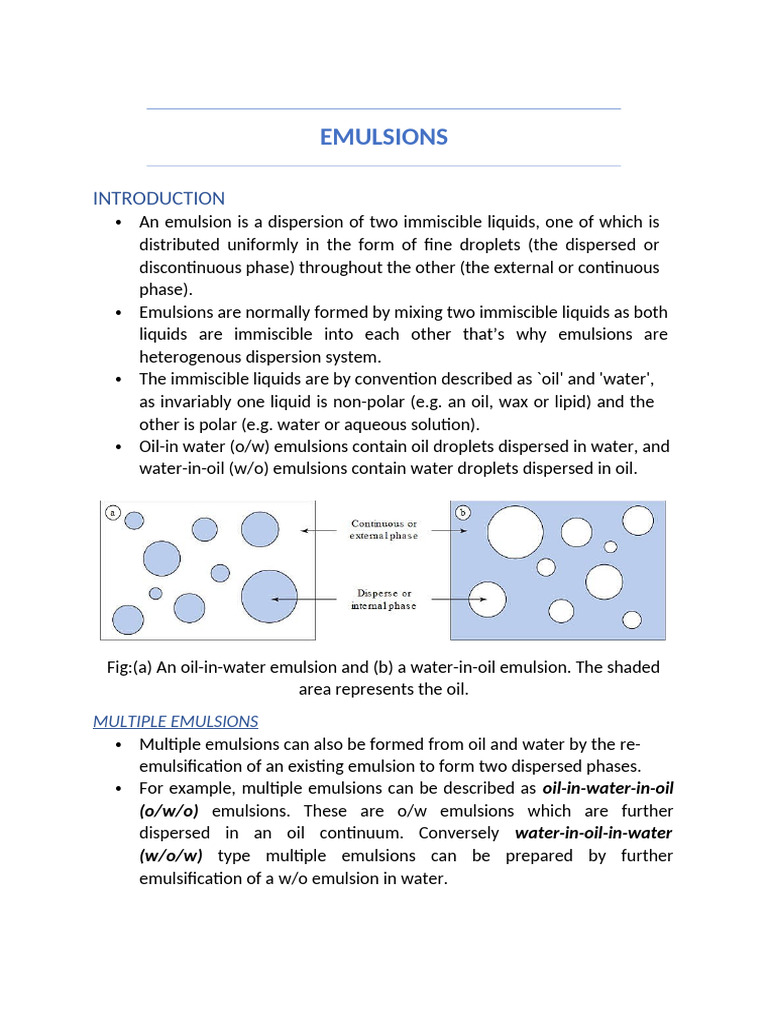 Lecture On Emulsions | PDF | Emulsion | Surfactant