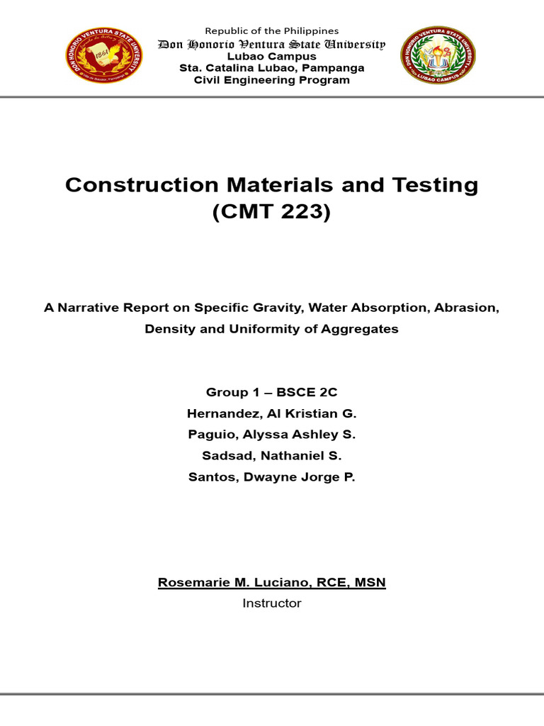 CMT-NARRATIVE-REPORT-GROUP-1 | PDF | Construction Aggregate | Concrete