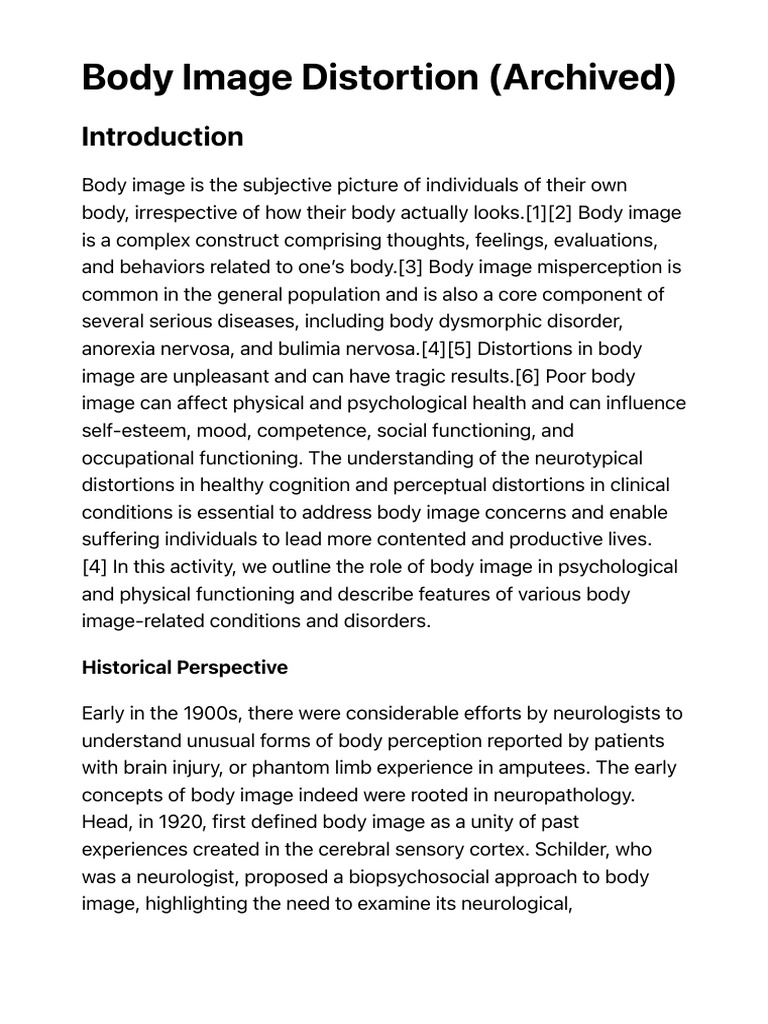 Body Image Distortion (Archived) - StatPearls - NCBI Bookshelf | PDF ...