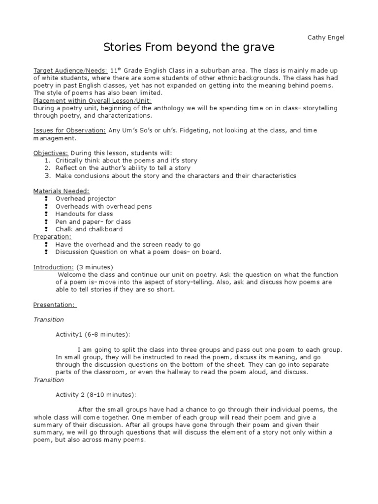 Poetry Lesson Plan | PDF | Storytelling | Poetry