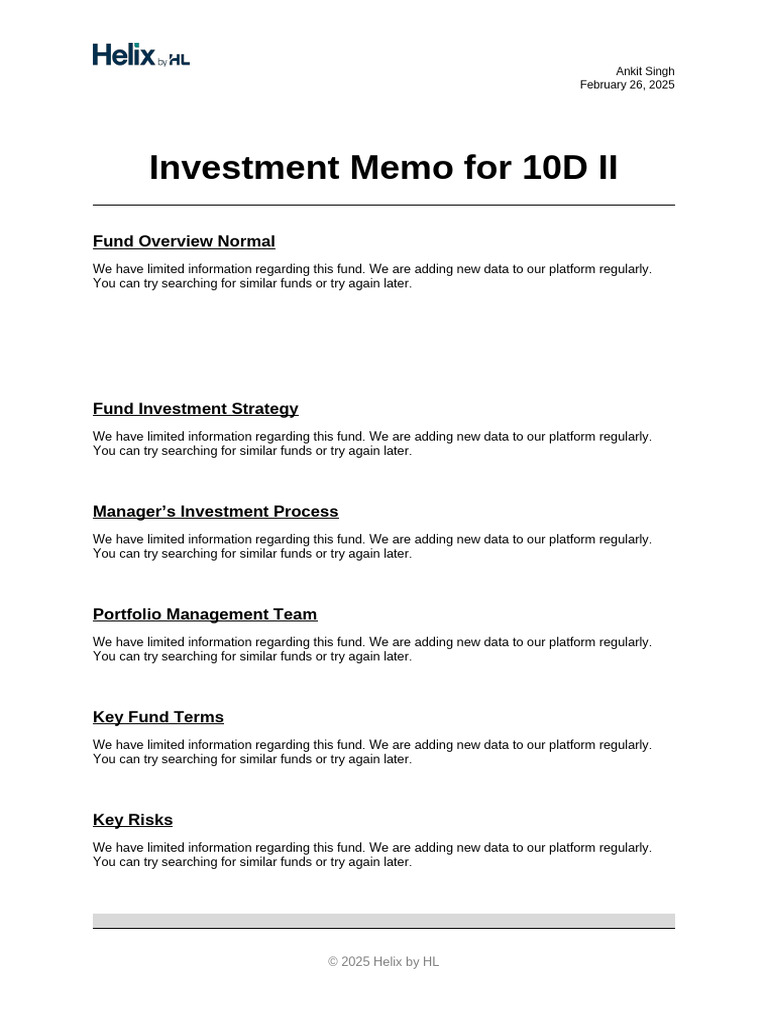 Investment Memo for Professionals | PDF | Business