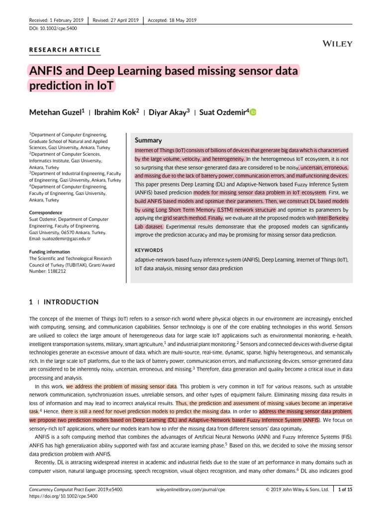 5ANFIS and Deep Learning based missing sensor data prediction in IoT | PDF | Cluster Analysis ...