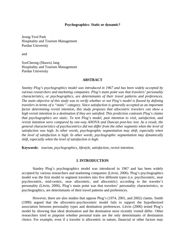 Psychographics Static or Dynamic Final | PDF | Survey Methodology ...