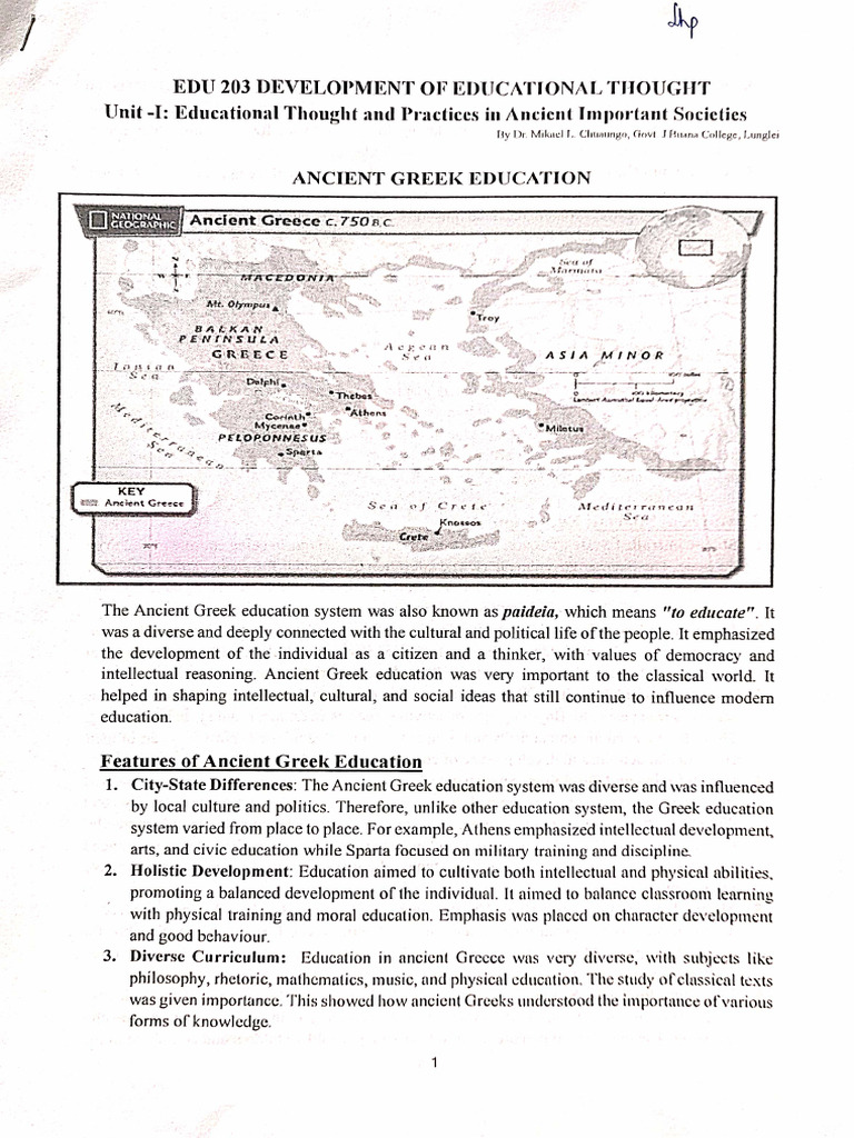 Unit-1 Educational Thought and Practices in Ancient Important Societies - 041454 | PDF