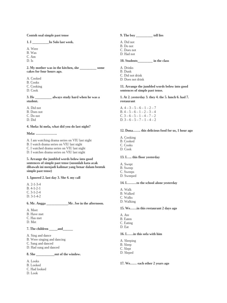 Contoh Soal Simple Past Tense Kelas 8 Pilihan Ganda Kenziii | PDF ...