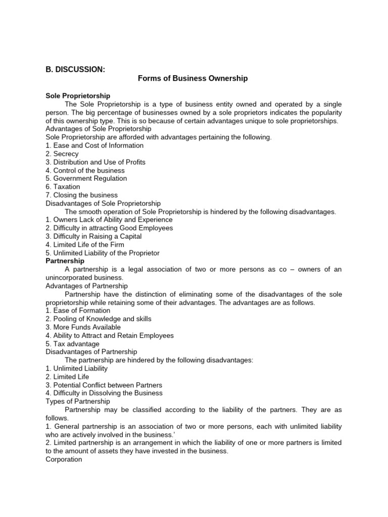 Forms of Business Ownership | PDF | Sole Proprietorship | Partnership