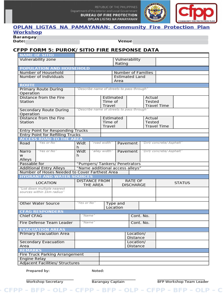 CFPP Form 5 Sitio Purok Fire Response Data | PDF | Transport ...