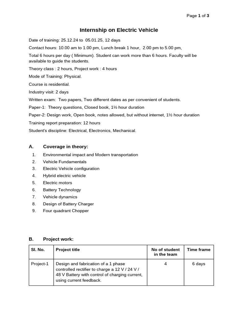 Course On Electric Vehicle-Hands On 14 Days-281024 | PDF | Electric ...
