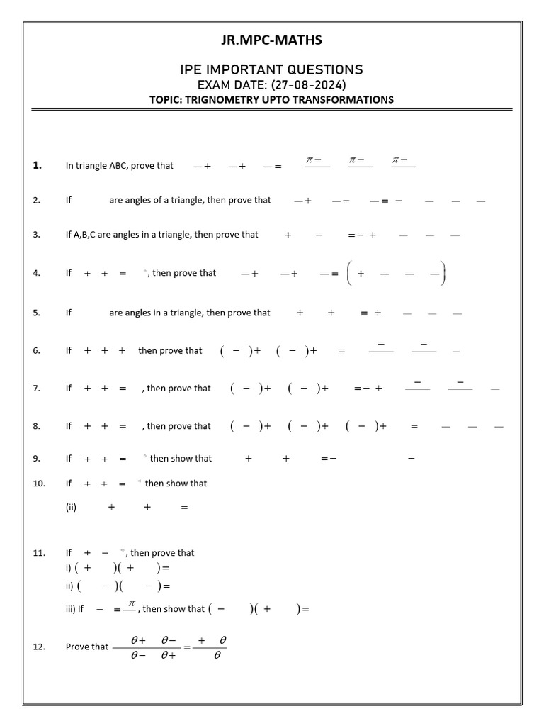 Jr Maths 1a Ipe Questions 27-08-2024 (1) | PDF | Elementary Mathematics | Geometry
