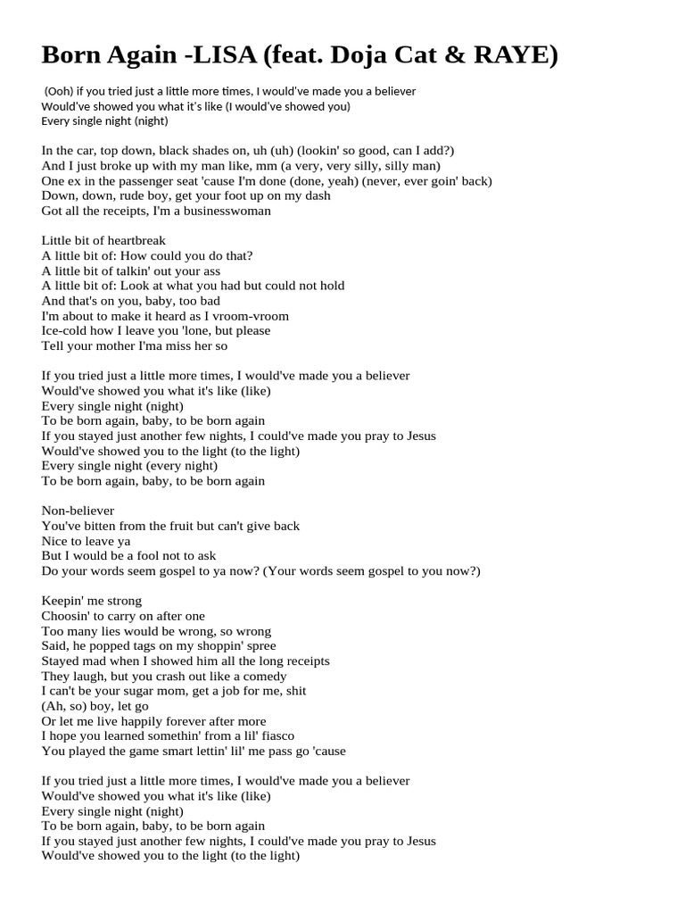 Born Again: LISA ft. Doja Cat & RAYE | PDF