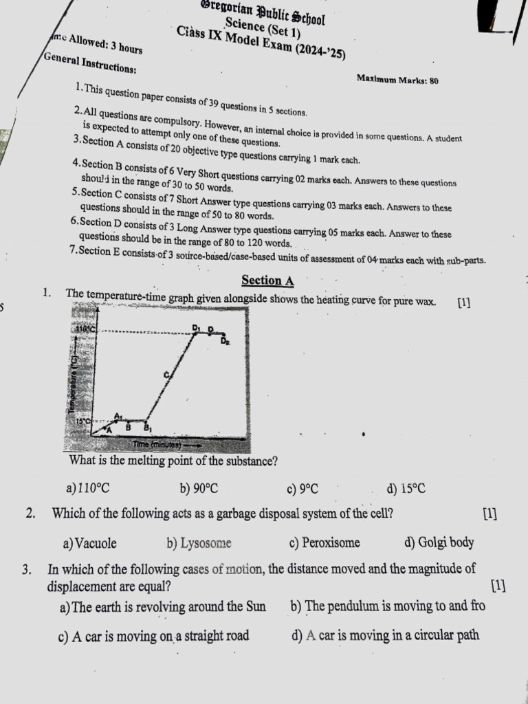 Class 9 GPS Sci Model Paper (Set 1) | PDF