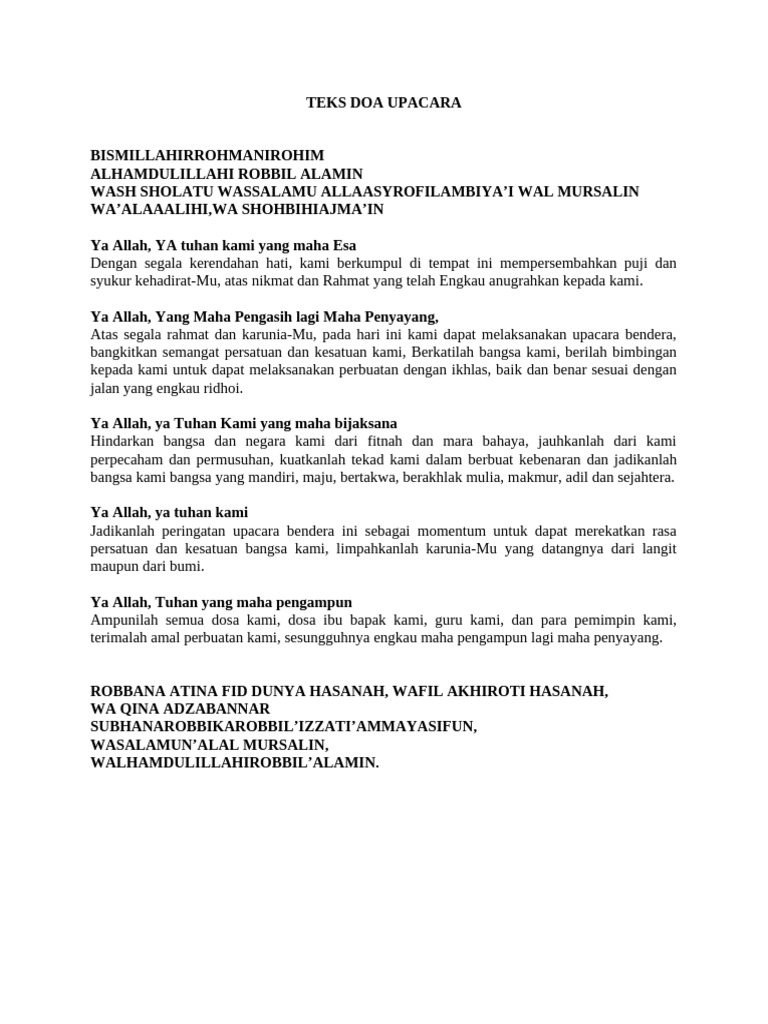 Teks Doa Upacara Bendera | PDF