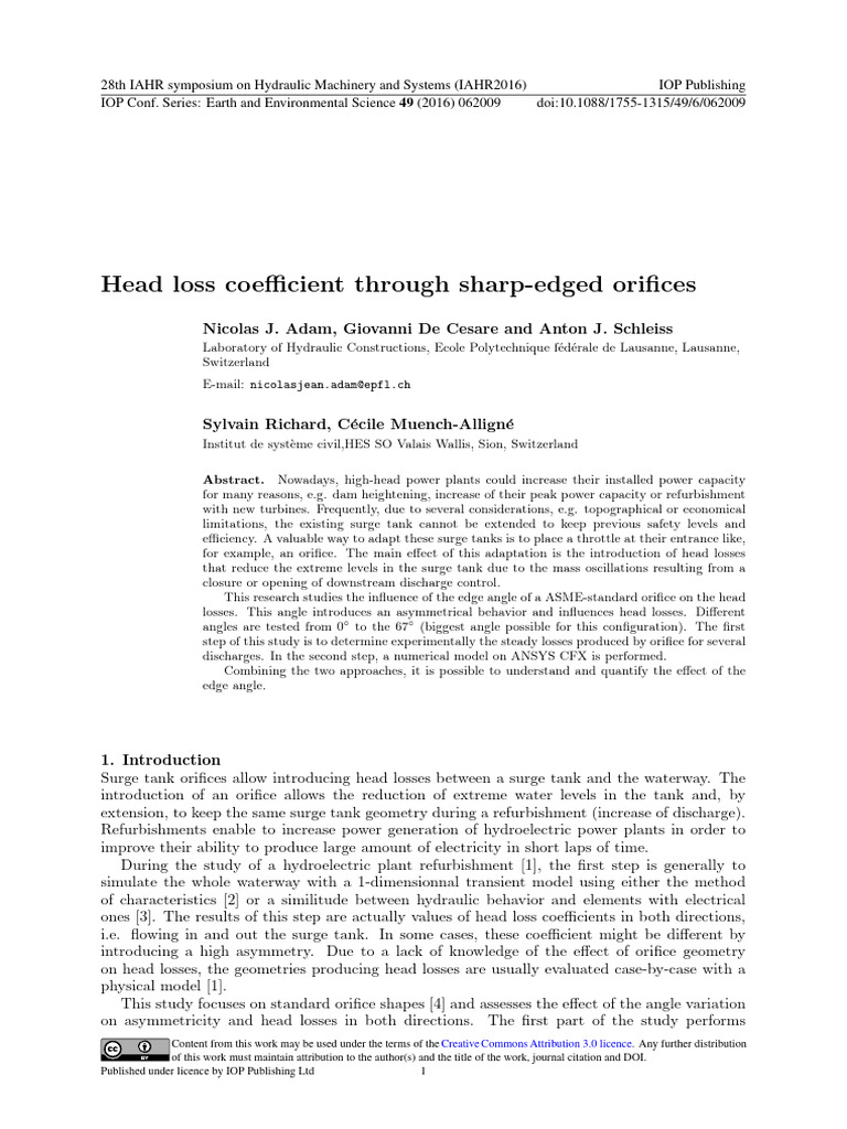 Head Loss Coefficient in Sharp-Edged Orifices | PDF | Mechanical ...