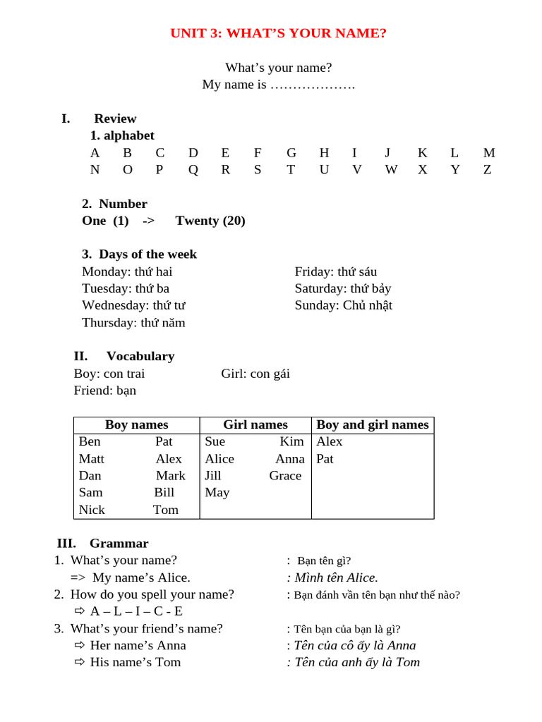 Unit 3. Whats Your Name | PDF