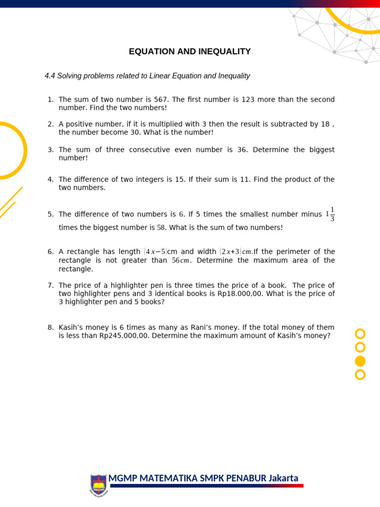 Ki 4 Equation and Inequality | PDF