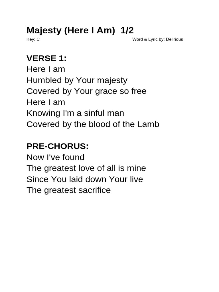 Majesty (Here I Am - Delirious) - C(1) | PDF