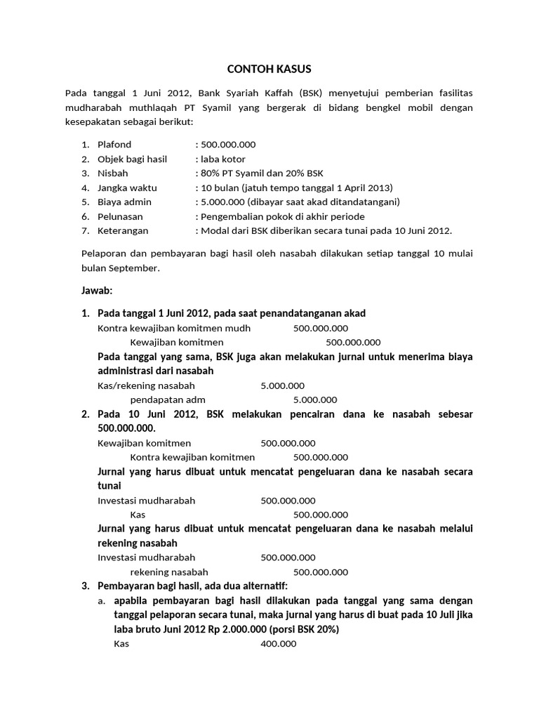 Contoh Kasu Mudharabah | PDF