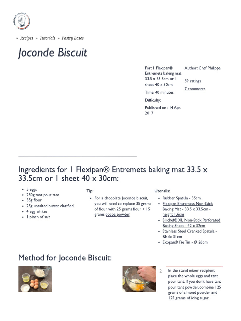 Joconde Biscuit - Recipe With Images - Meilleur Du Chef | PDF | Cakes ...
