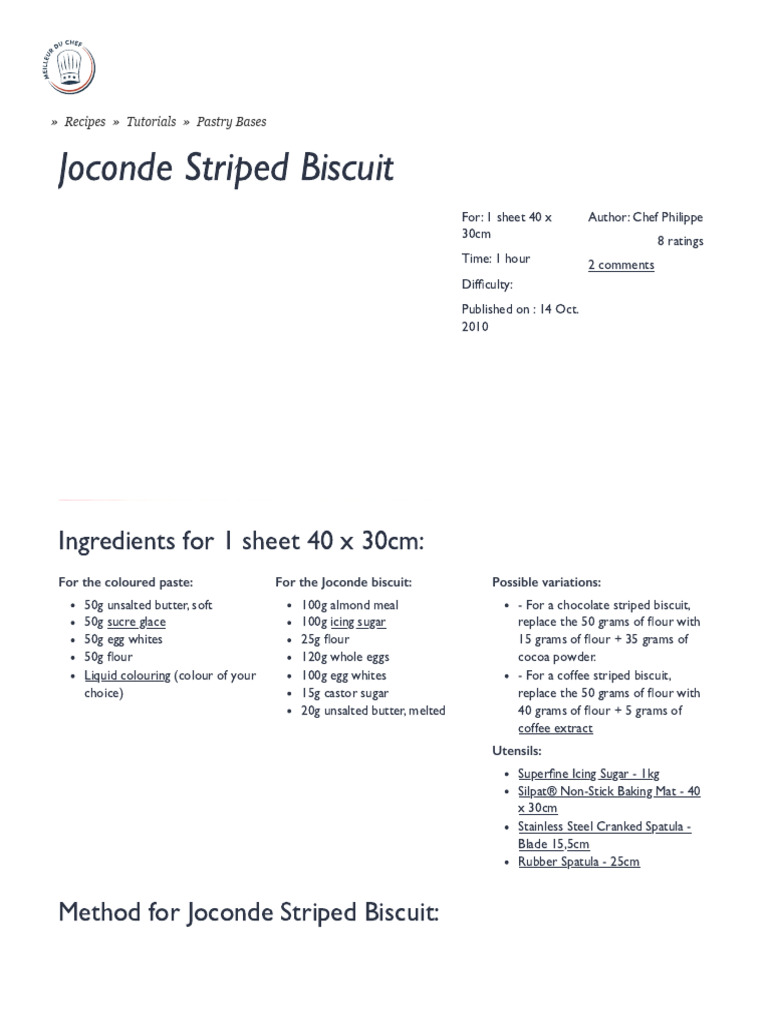 Joconde Striped Biscuit - Recipe With Images - Meilleur Du Chef | PDF ...
