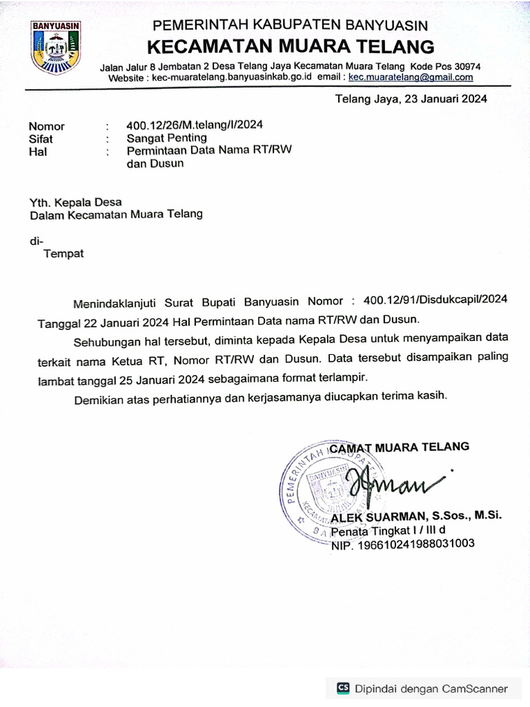 Permintaan Data Nama RT | PDF
