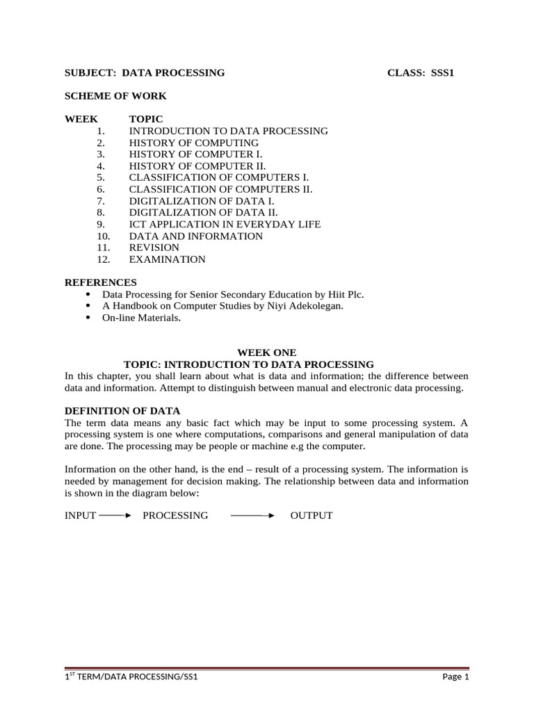 1ST Term S1 Data Processing | PDF | Microcomputers | Computer Hardware