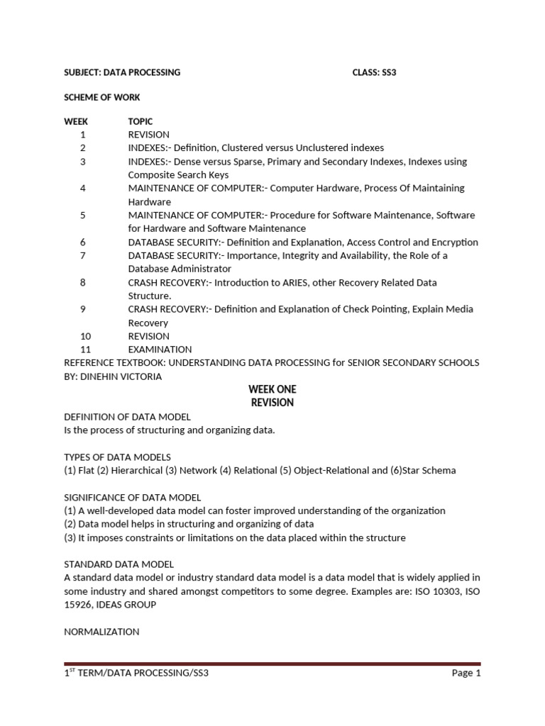 1ST Term S3 Data Processing | PDF | Database Index | Computer Security