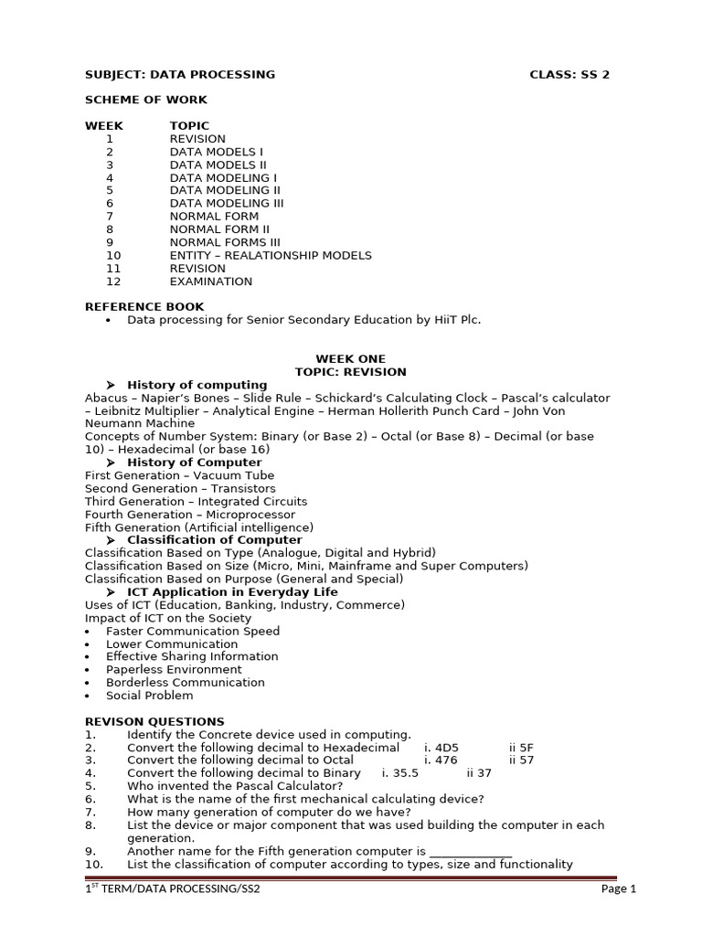 1ST Term S2 Data Processing | PDF | Data Model | Databases