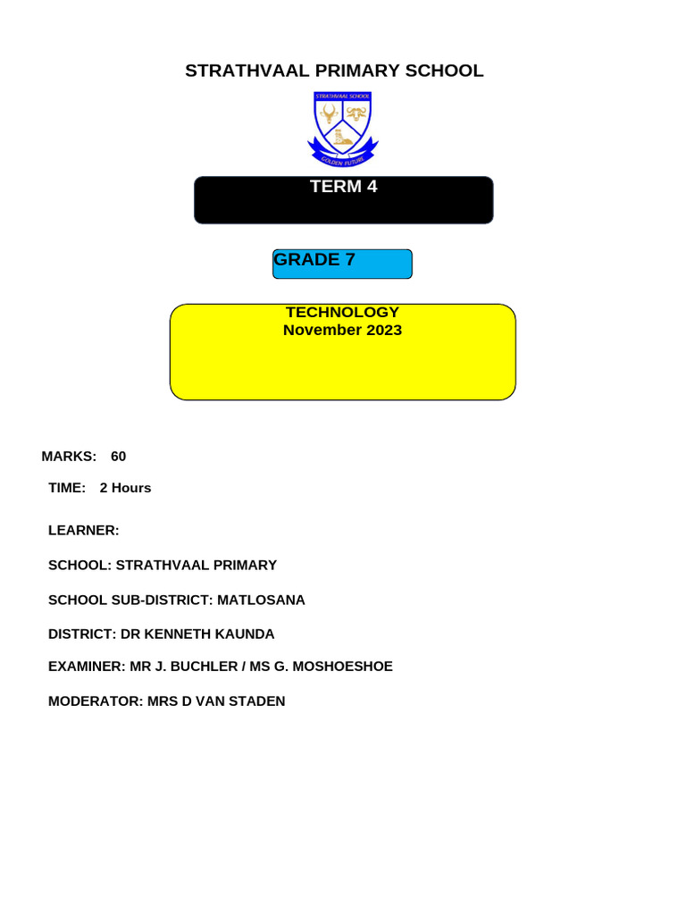 Grade 7 Technology Term 4 2023 Exam | PDF