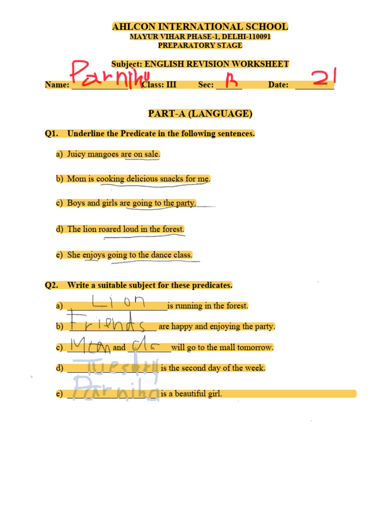 Class-3- English Revision Worksheet | PDF