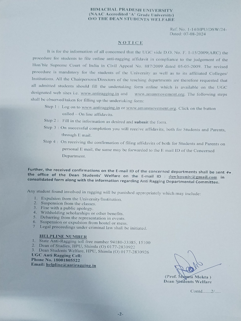 Notice Anti Ragging 24 | PDF