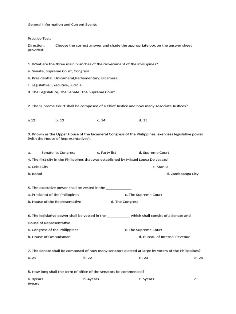 Philippine Government Practice Test | PDF | Taxes | President Of The ...